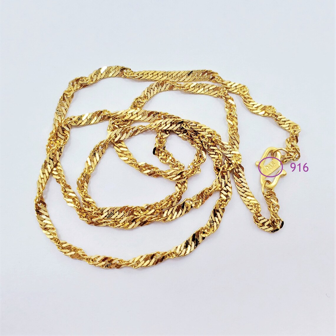 22K Solid Yellow Gold Singapore Chain Necklace 15.7 S - Etsy