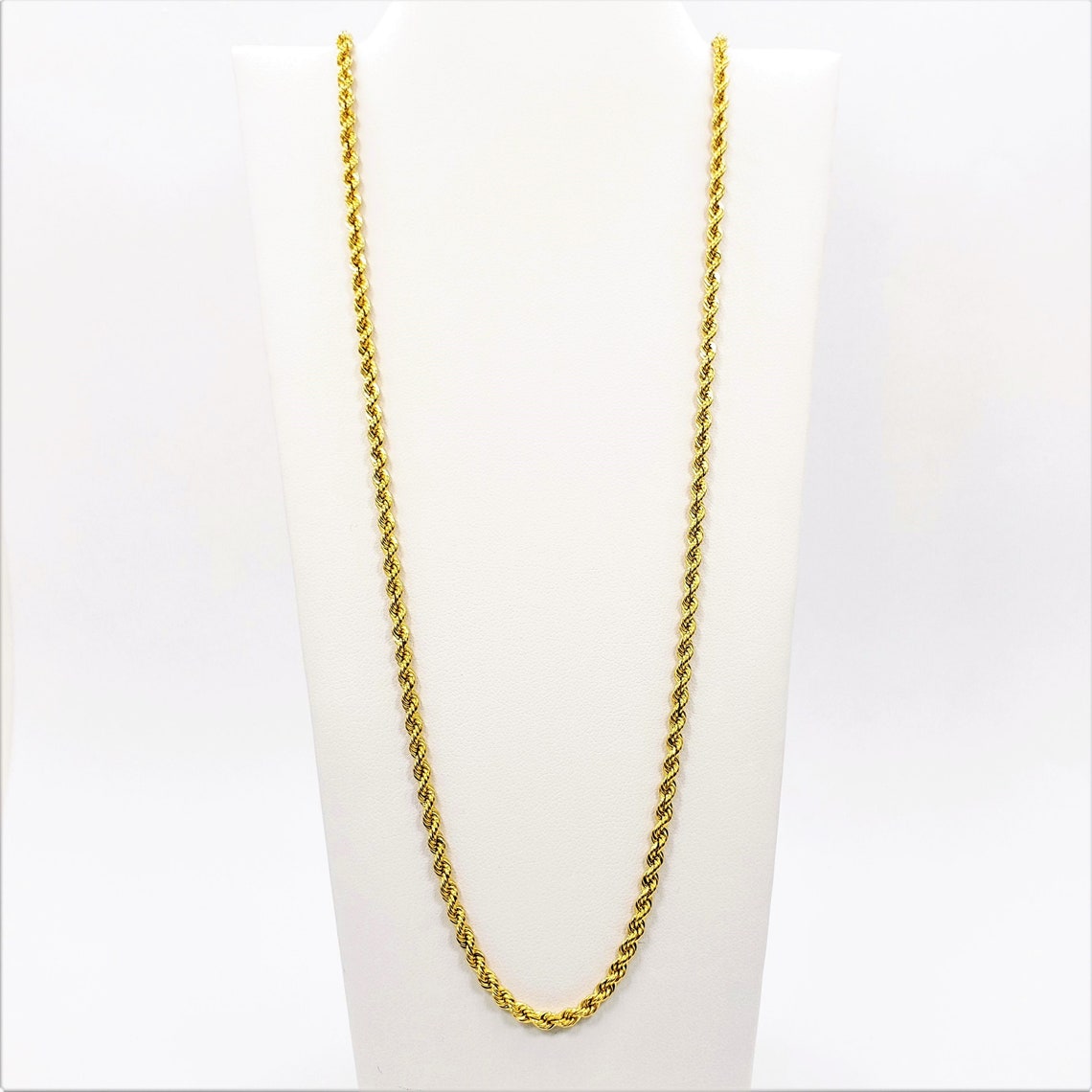 Genuine 22K Gold Rope Chain Necklace 19.8" Hollow 2.6mm Hallmarked Made ...