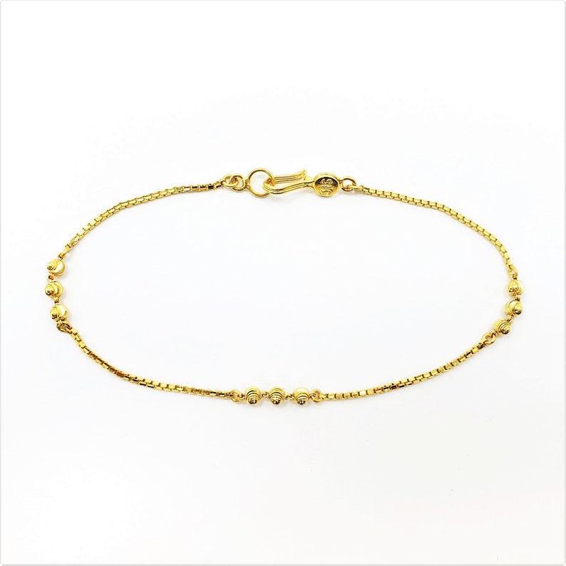 22K Gold Bracelet 7.25 Box Chain Moon Cut Beads Genuine - Etsy