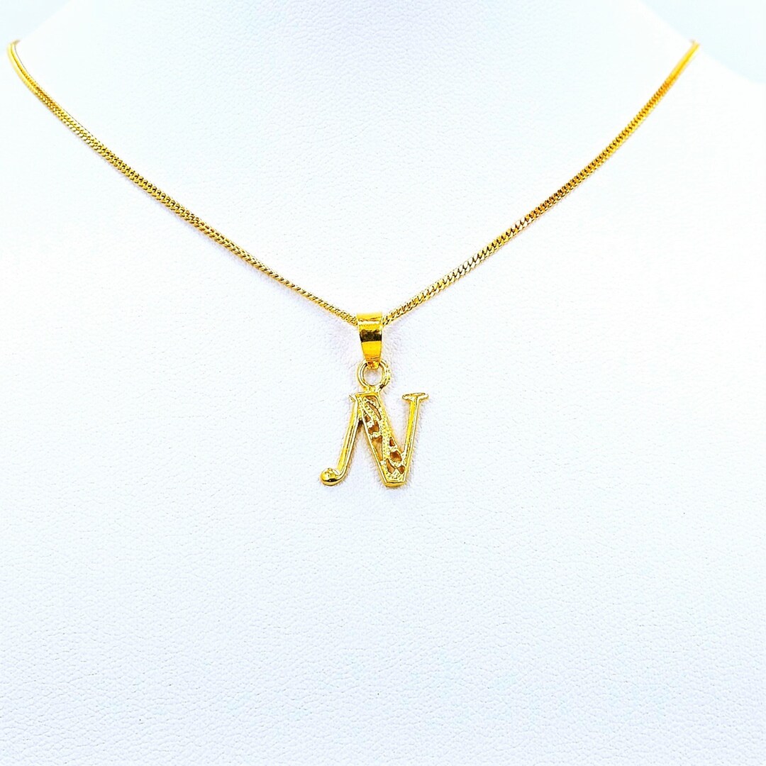 22K Solid Yellow Gold Pendant Initial Letter N Genuine Hallmark 916 ...