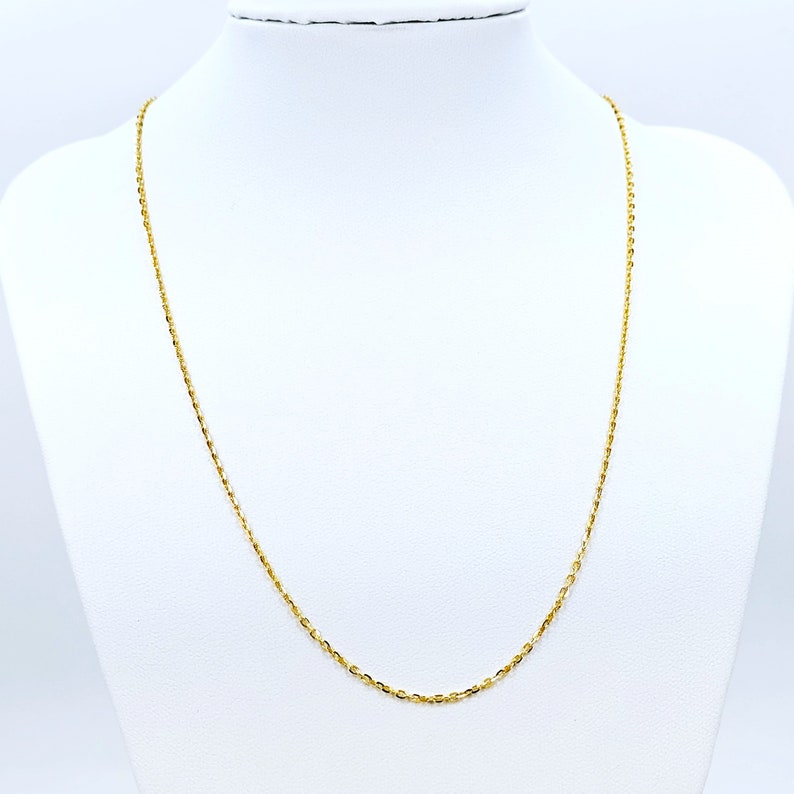22K Solid Gold Cable Link Chain Necklace 16.25 in Choker 1.4mm Genuine ...