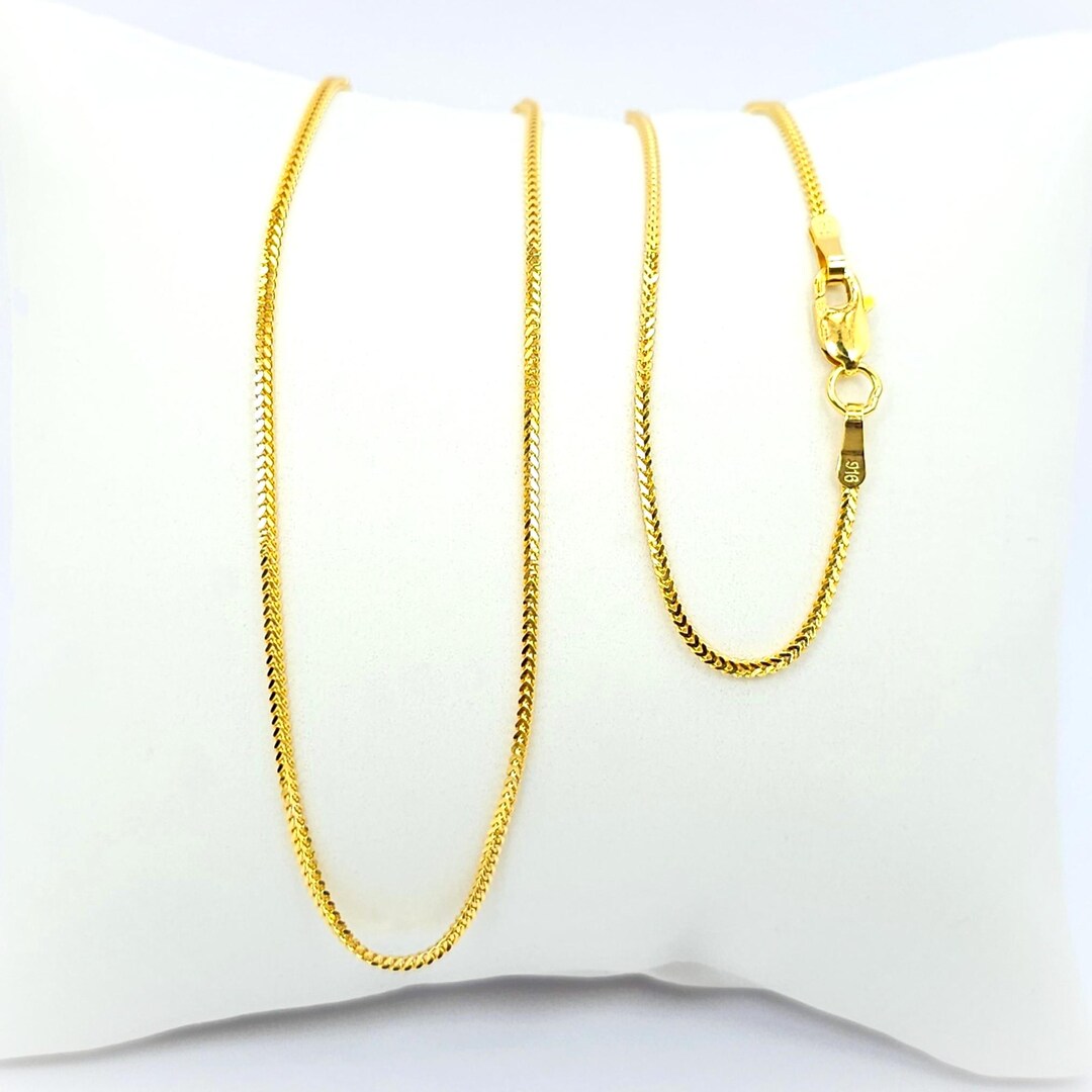 22K Solid Gold Franco Chain Necklace 15.8 in Choker 1.18 Mm Genuine ...