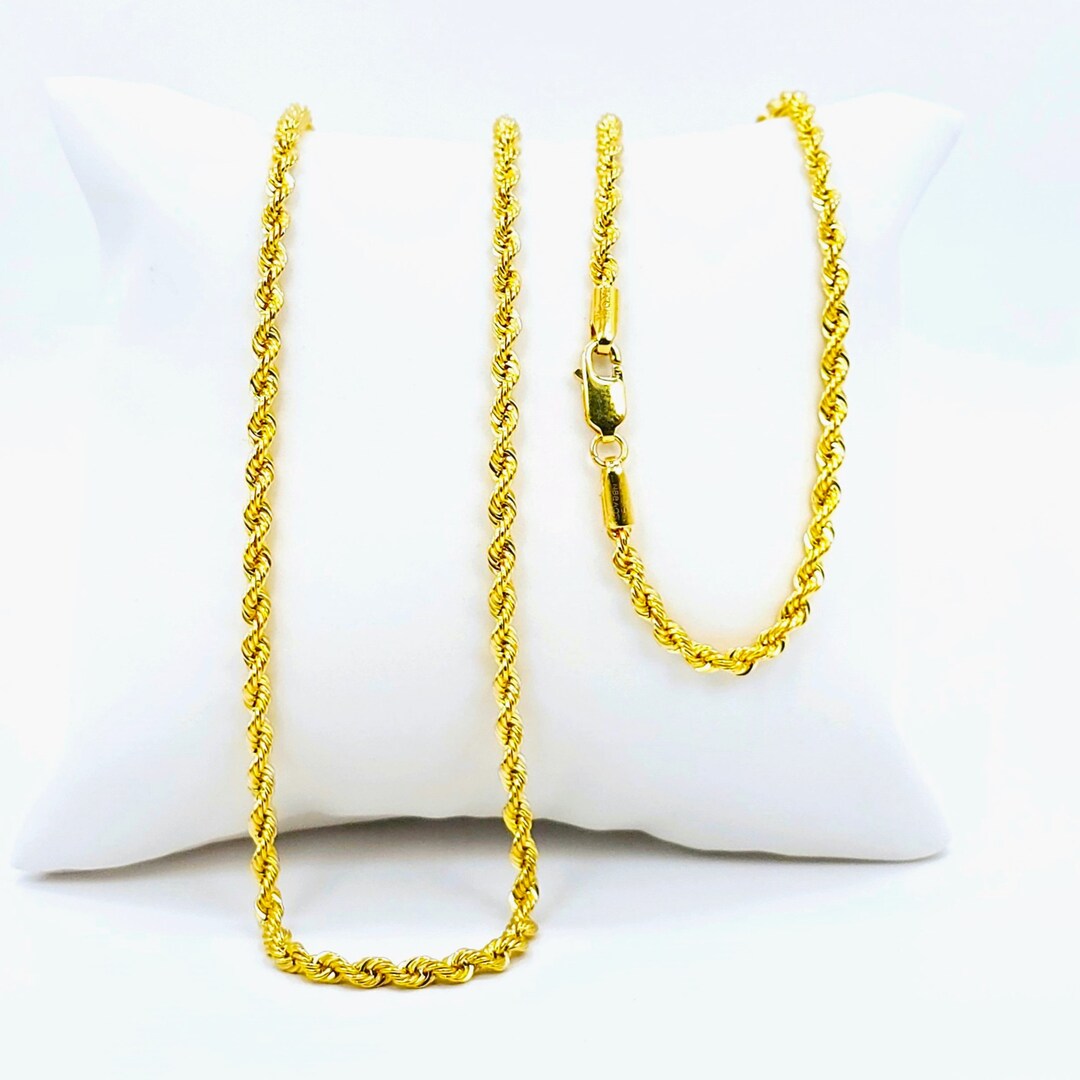 22K Yellow Gold Rope Chain Necklace 22 in Hollow 2.7mm Genuine ...
