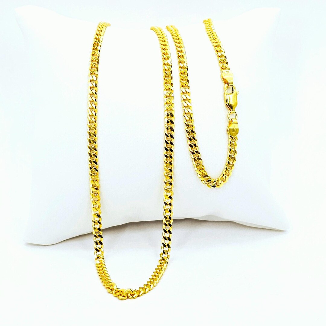 22K Solid Yellow Gold Cuban Link Chain Necklace 23.75 in 3.2mm ...