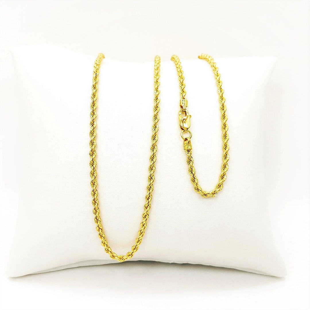 22K Gold Italian Rope Chain Necklace 17.75 in Hollow 2mm Genuine ...