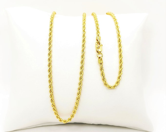 22K Gold Italian Rope Chain Necklace 17.7 in Hollow 2mm Genuine ...