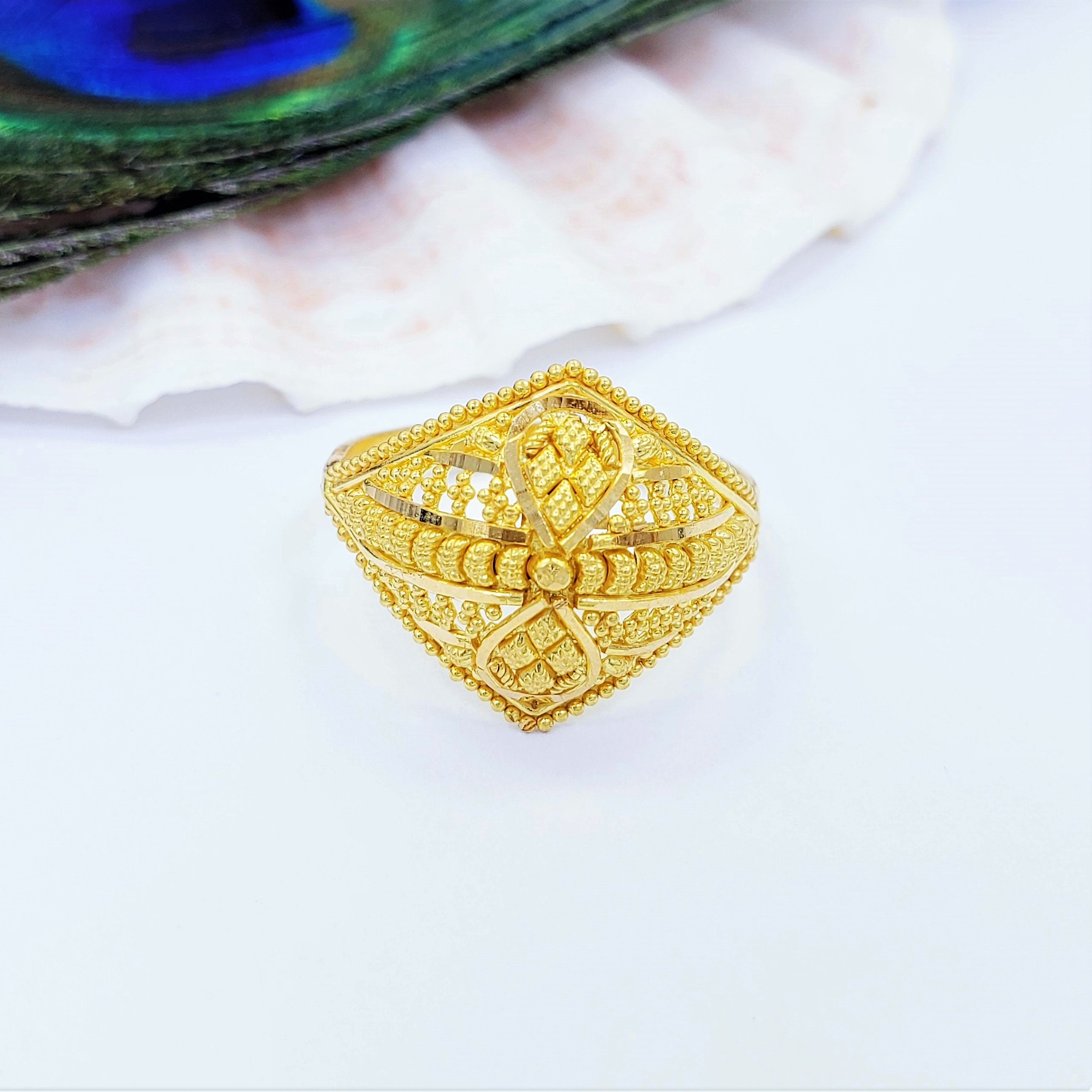 Genuine 22K Solid Gold RING US 7.25 Female Hallmarked 916 | Etsy