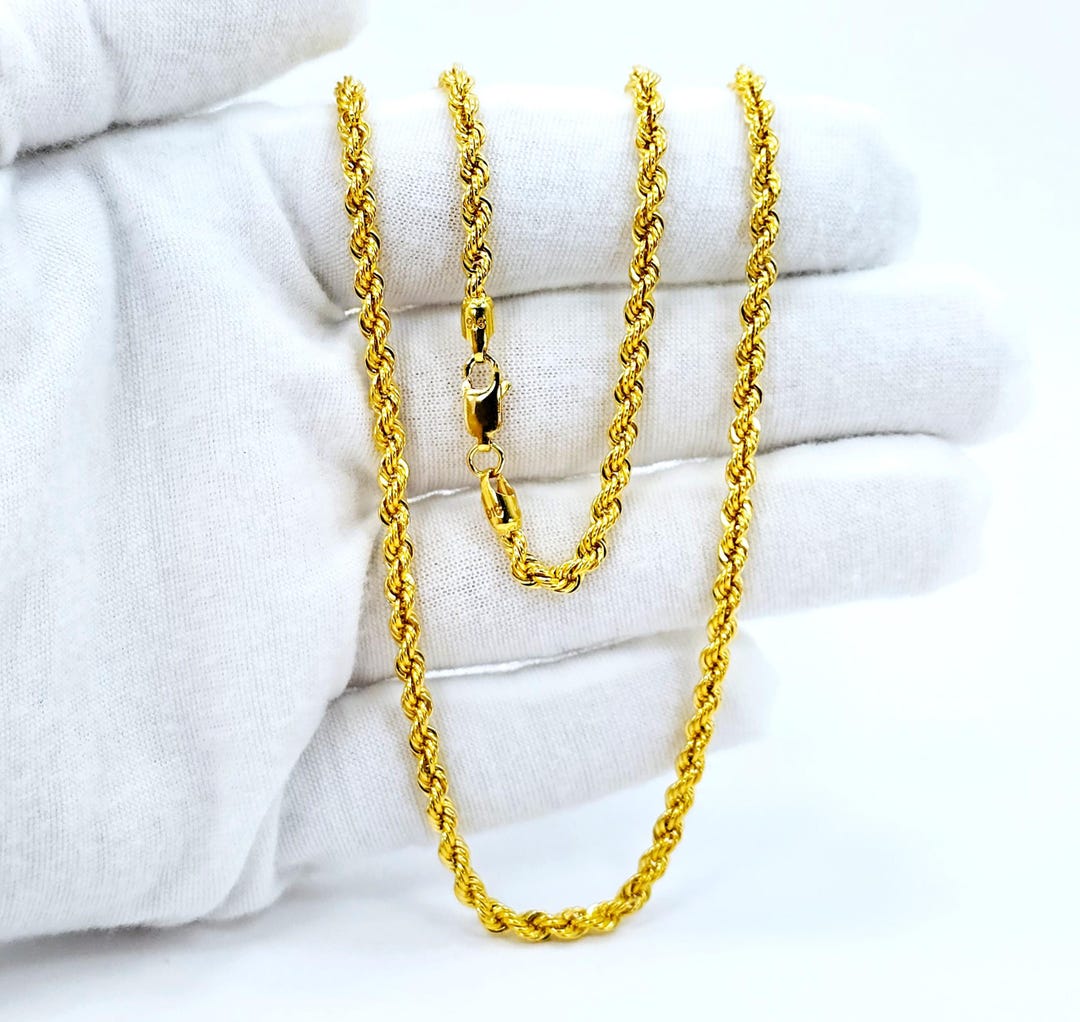 22K Yellow Gold Rope Chain Necklace 18 in Hollow 3.3mm Genuine ...