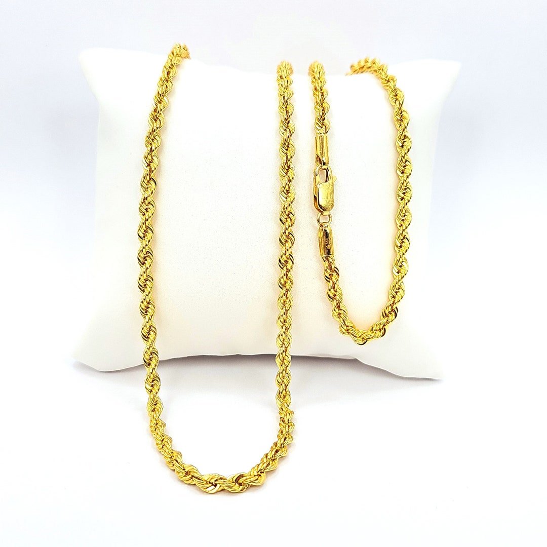 22K Yellow Gold Rope Chain Necklace 22 in Hollow 3.6mm Genuine ...