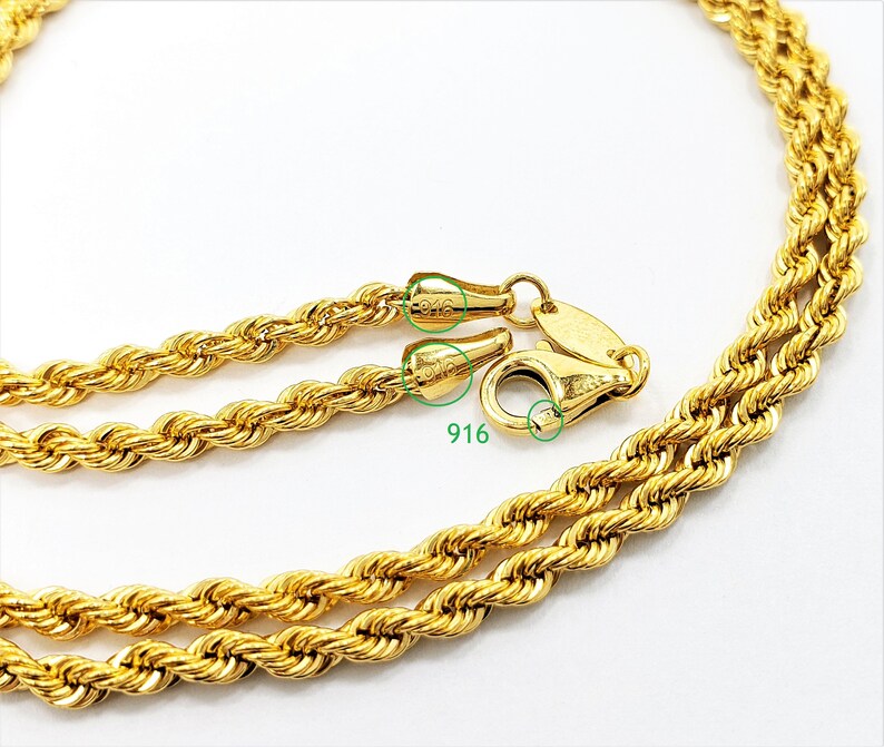 Genuine 22K Gold Rope Chain Necklace 19.8 Hollow 2.6mm | Etsy