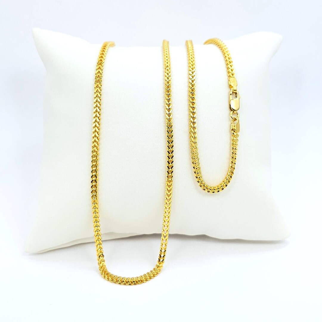 22K Solid Yellow Gold Franco Chain Necklace 20 in 2.3 Mm Genuine ...