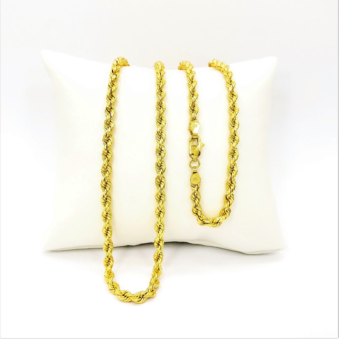 22K Gold Italian Rope Chain Necklace 21.5" Hollow 3.5mm Genuine ...