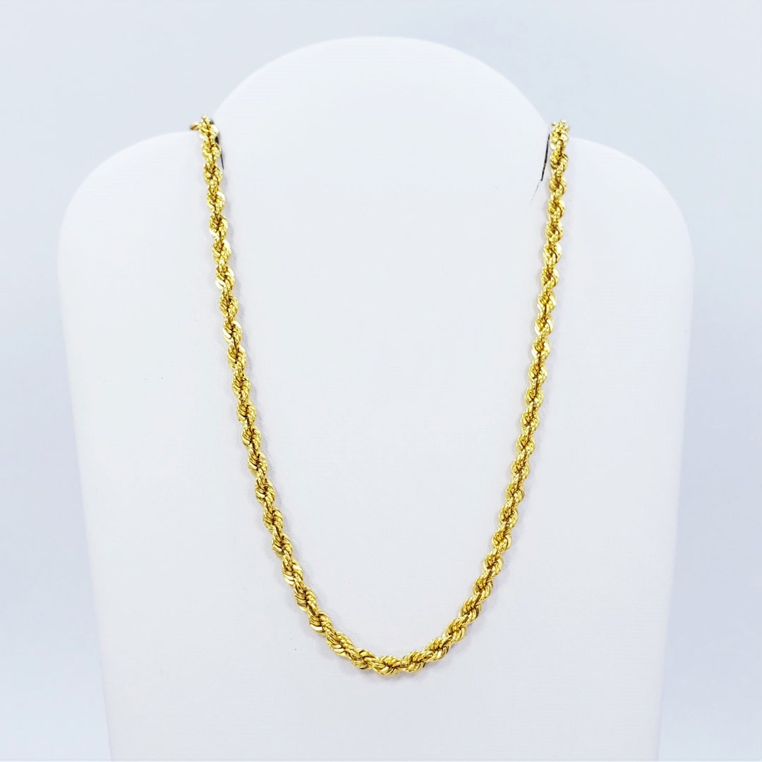 Genuine 22K Yellow Gold Rope Chain Necklace 20.25 Hollow 2.8mm ...