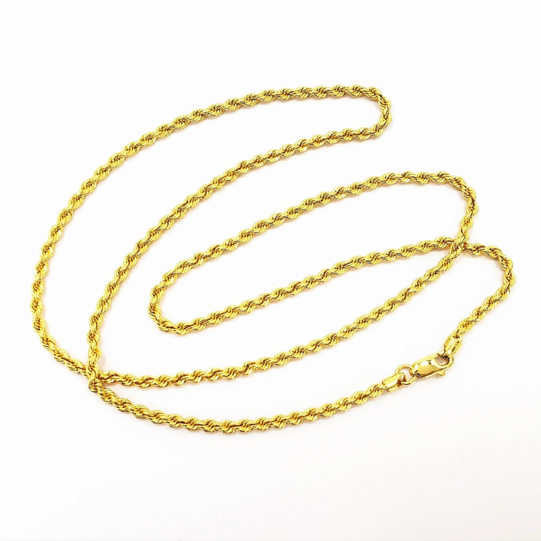 22K Gold Italian Rope Chain Necklace 19.6 in Hollow 2mm Genuine ...