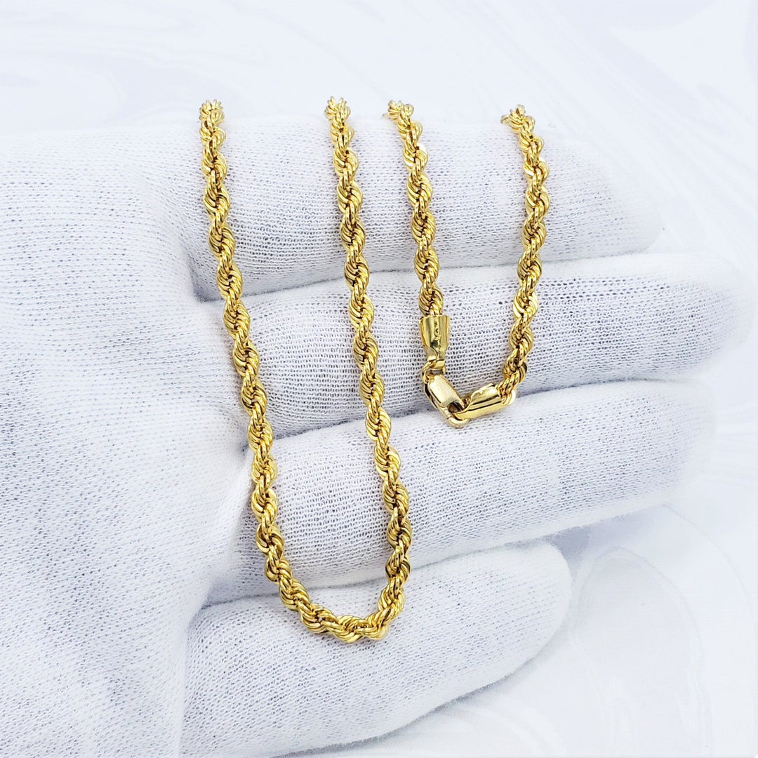 Genuine 22K Yellow Gold Rope Chain Necklace 18.25" Hollow 3.25mm ...