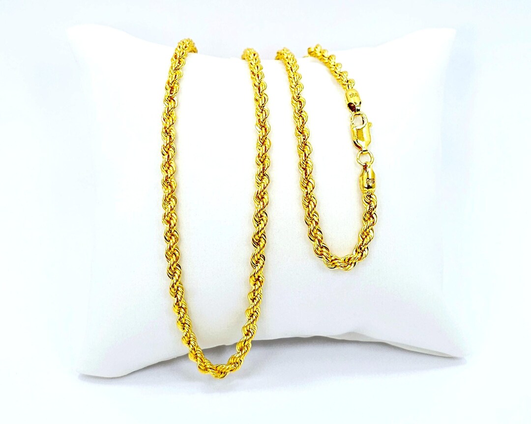 22K Yellow Gold Rope Chain Necklace 20 in Hollow 3.3mm Genuine ...