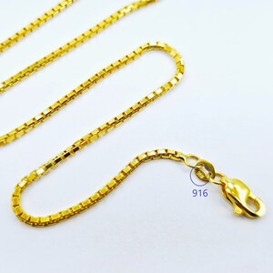 22K Solid Yellow Gold Box Chain Necklace 17.75 in 1.5mm Genuine ...