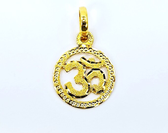 22K Solid Yellow Gold Religious Pendant Om Aum Sacred Sound Genuine ...