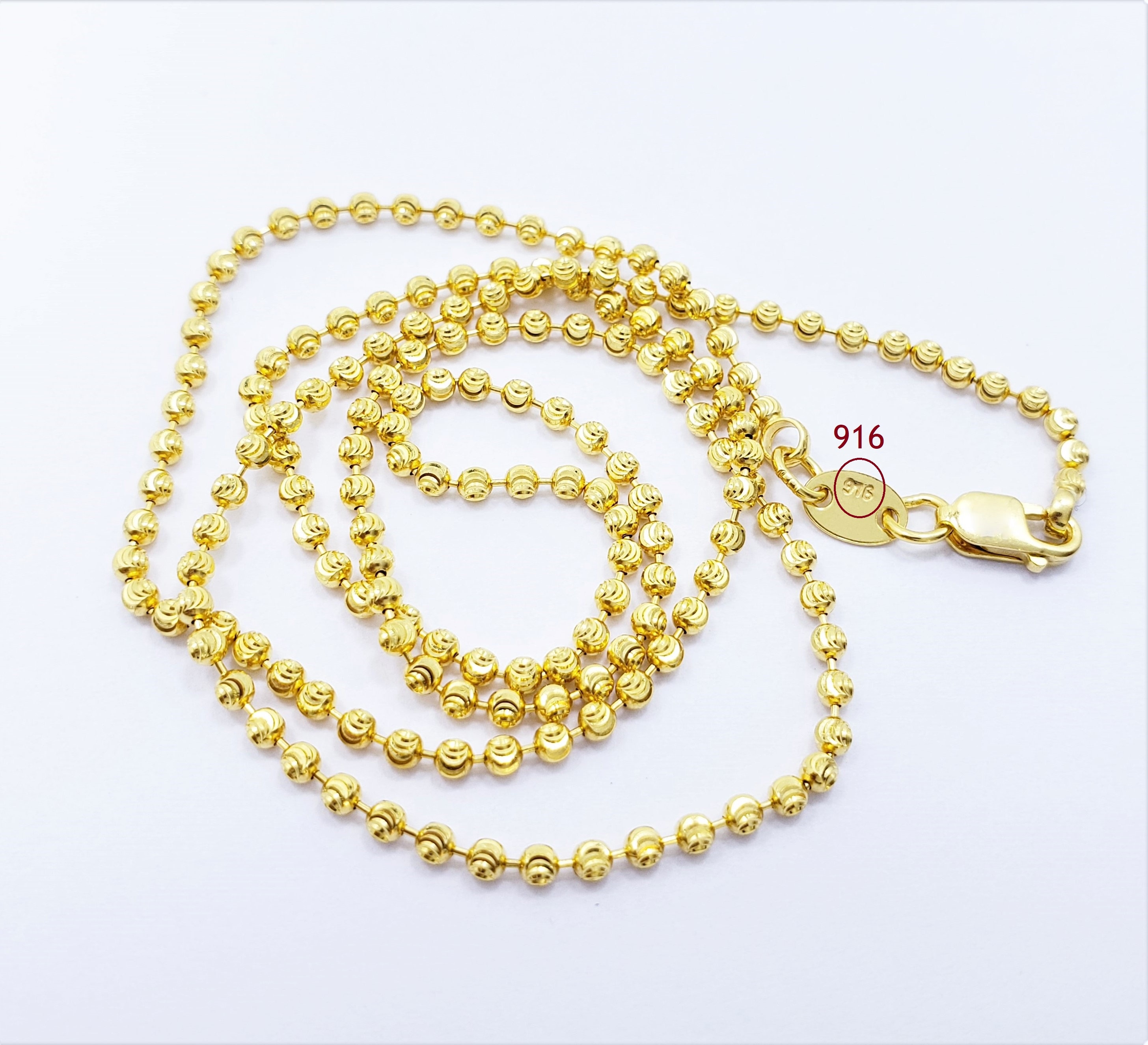 GENUINE 22K Yellow Gold Chain Necklace 16 Beaded Ball | Etsy