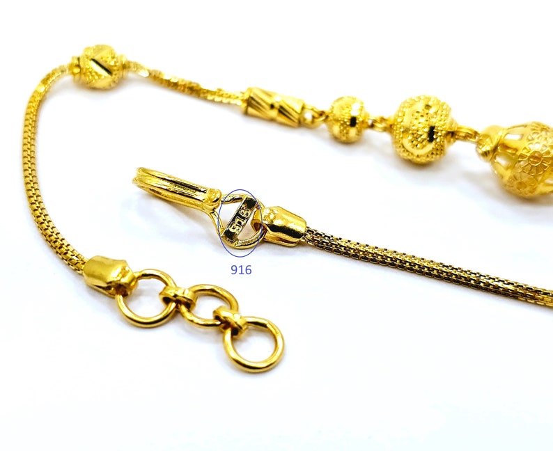 22K Yellow Gold Beads Bracelet 6.5 - 7 Inch Genuine Handcrafted ...