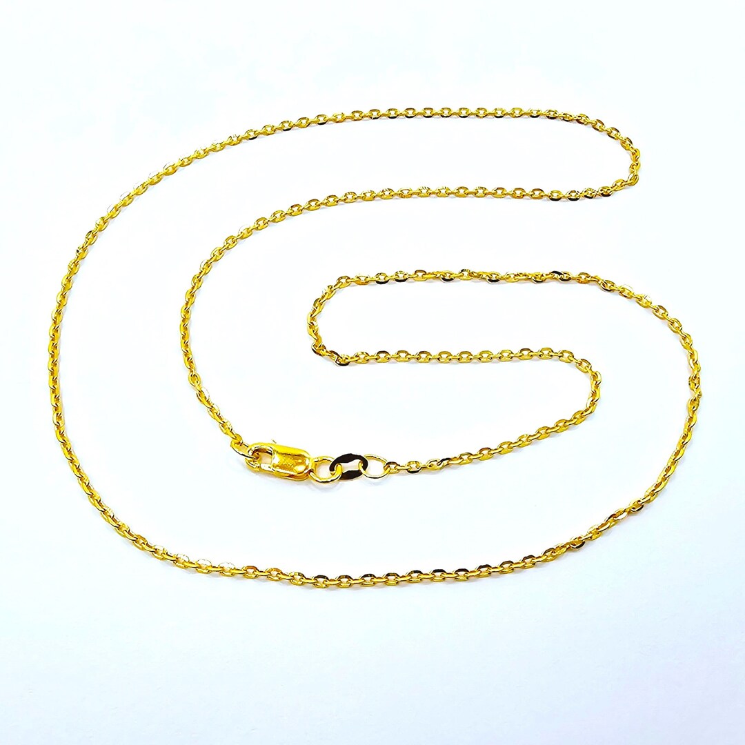22K Solid Yellow Gold Cable Link Chain Necklace 18.25 in 1.4mm Genuine ...