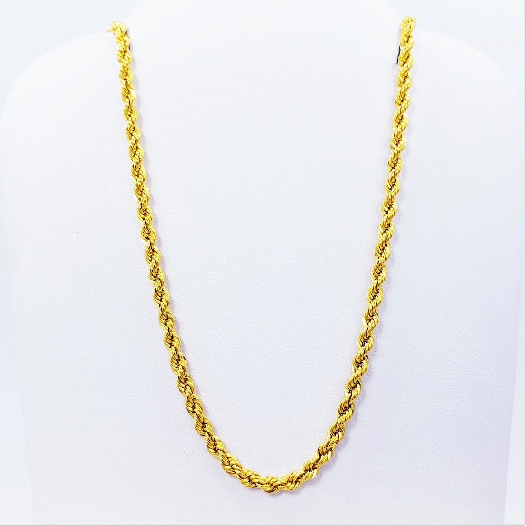 22K Gold Rope Chain Necklace 22.5" Hollow 3.4mm Thickness Genuine ...