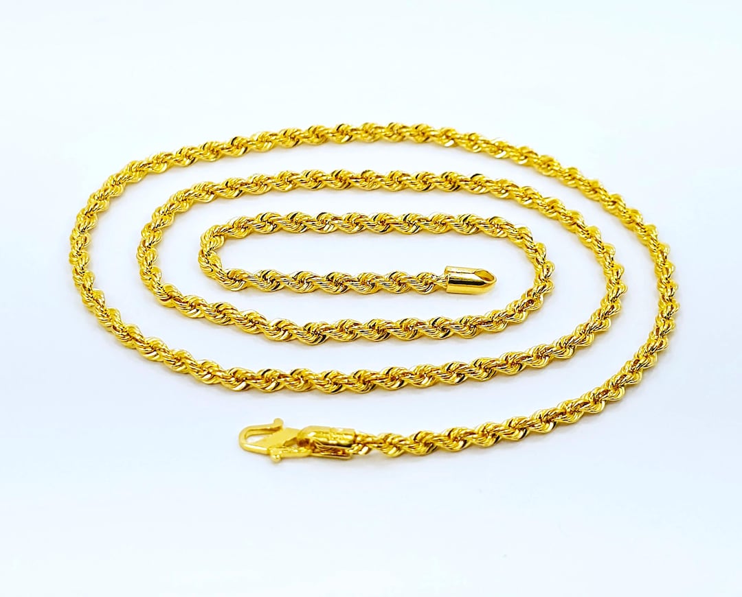 22K Gold Rope Chain Necklace 22 Inch Hollow 2.7 Mm S Hook Genuine ...