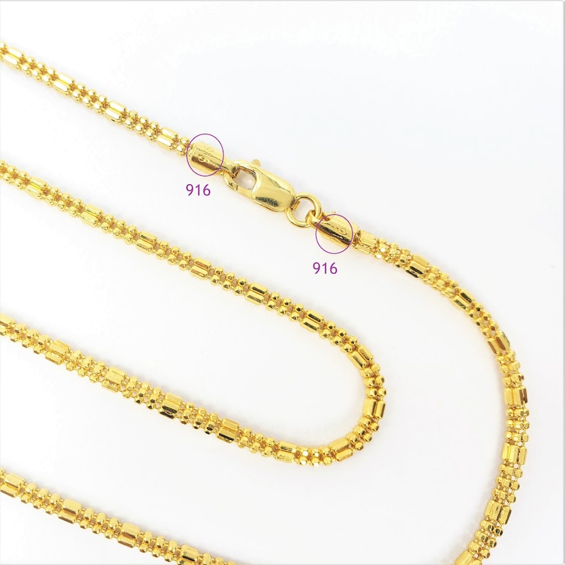 22K Yellow Gold Beaded Chain Necklace 18" Genuine Hallmark 916 ...