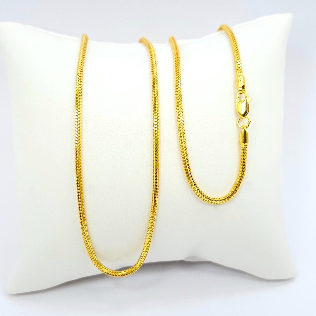22K Solid Gold Franco Chain Necklace 18 in 1.7mm Round Genuine ...