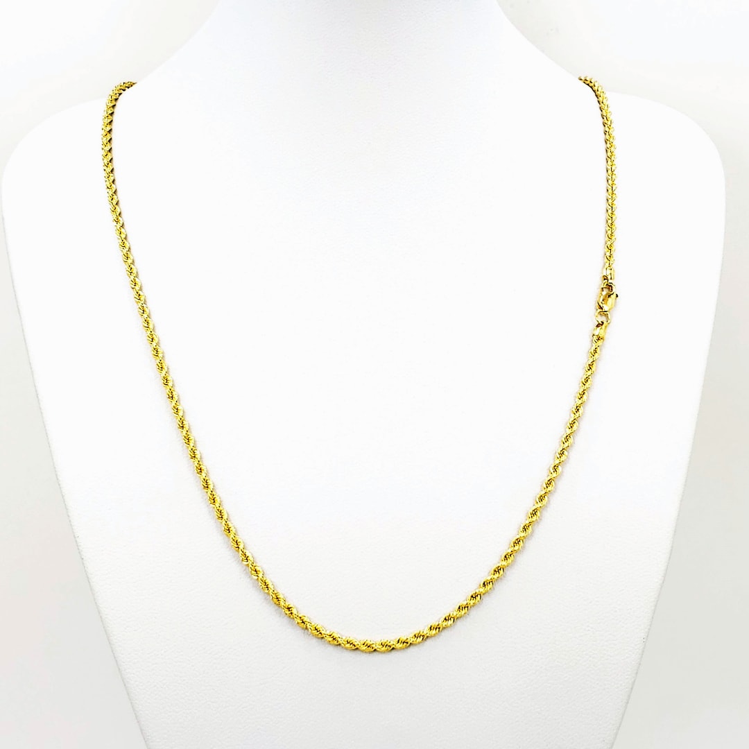 22K Gold Italian Rope Chain Necklace 19.75 in Hollow 2mm Genuine ...