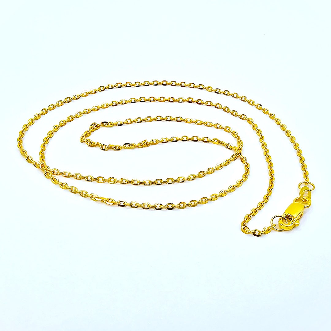 22K Solid Gold Cable Link Chain Necklace 16.25 in Choker 1.4mm Genuine ...