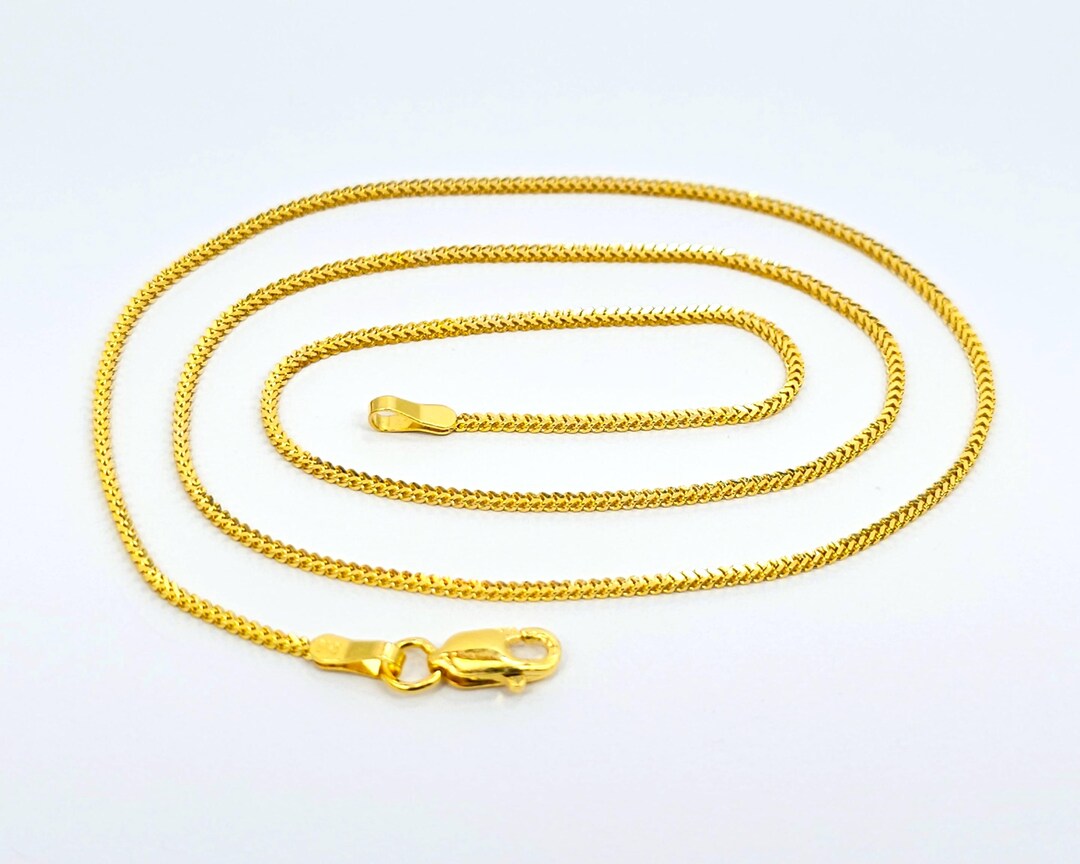 22K Solid Gold Franco Chain Necklace 15.75 in Choker 1.18mm Genuine ...