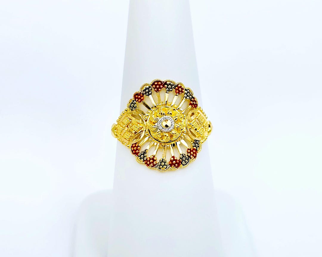 22K Solid Yellow Gold Enamel Ring Genuine Hallmarked 916 Handcrafted ...