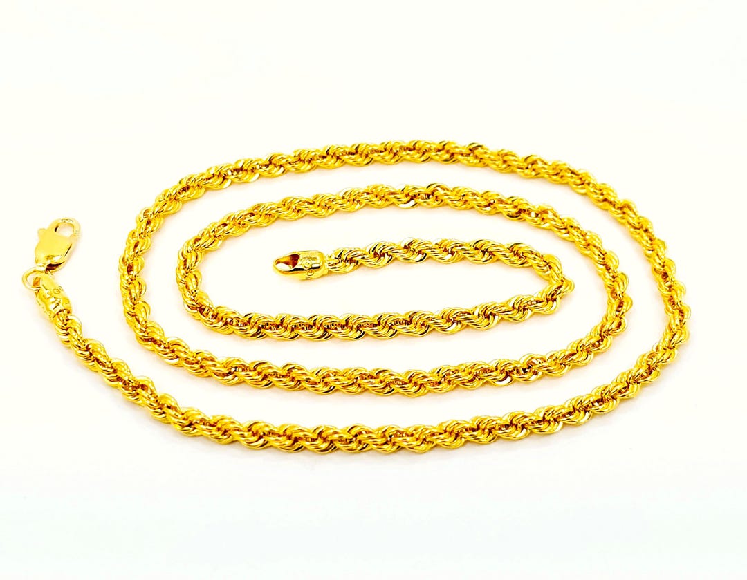 22K Gold Rope Chain Necklace 16 in Choker Hollow 3.3mm Genuine ...