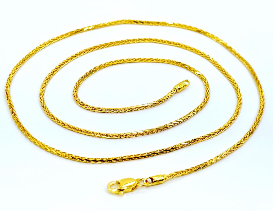 22K Solid Yellow Gold Foxtail Chain Necklace 20 Inch 1.4mm Hallmarked ...