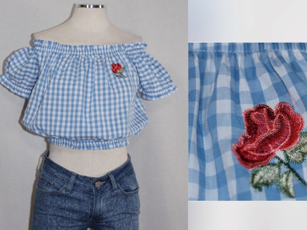 White & Blue Floral Top (S) - Etsy