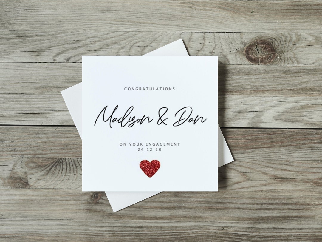 Personalized Engagement Card: Red Glitter Heart, Custom Names - Etsy UK