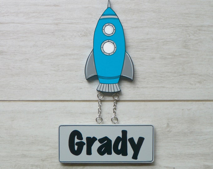 Name Sign Rocket Kids Room Sign Space Bedroom Nursery Decor Name Sign ...