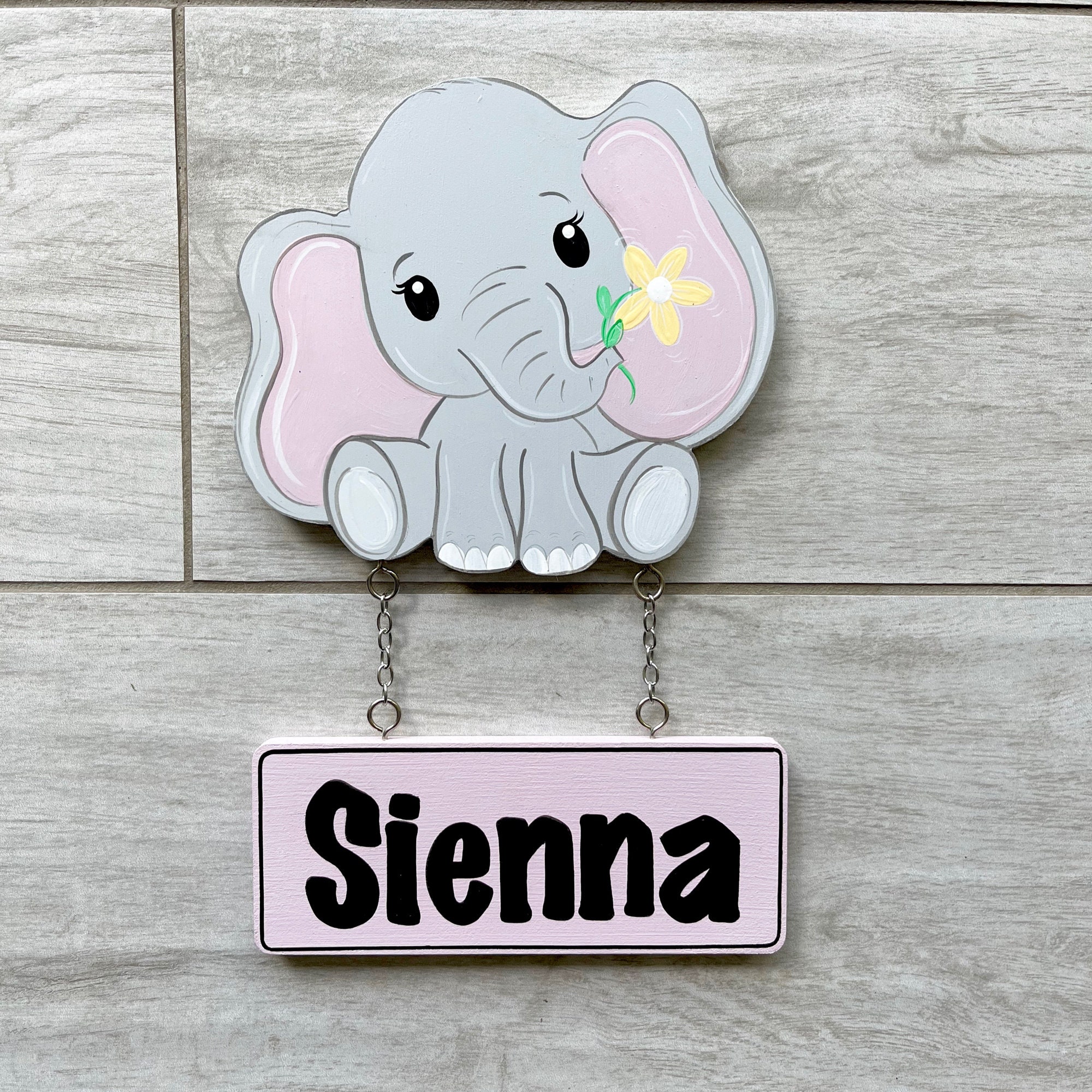 Personalised Elephant Kids Door Sign, Hand Painted Name Sign, Safari ...