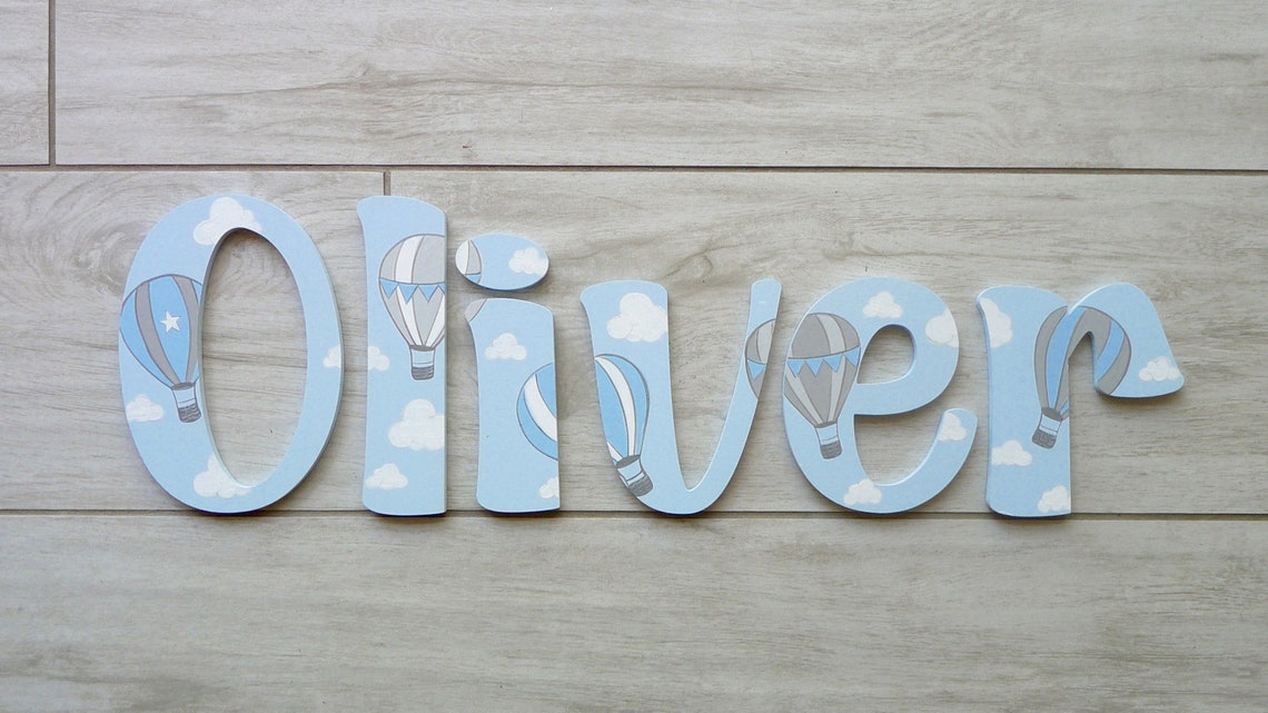 Hand Painted Hot Air Balloon Wooden Name Sign: Nursery Decor - Etsy