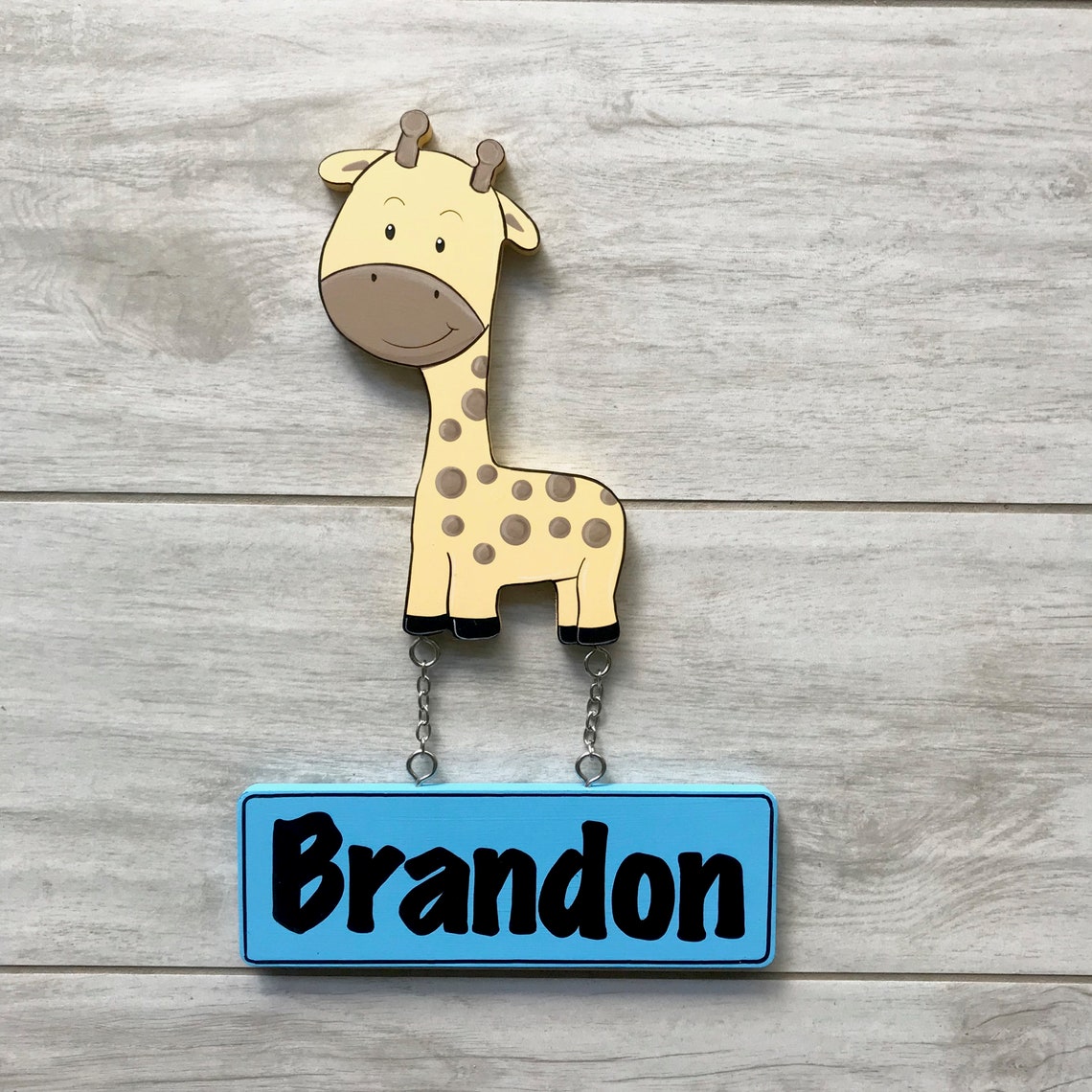 Personalised Giraffe Kids Door Sign, Hand Painted Name Sign, Safari ...