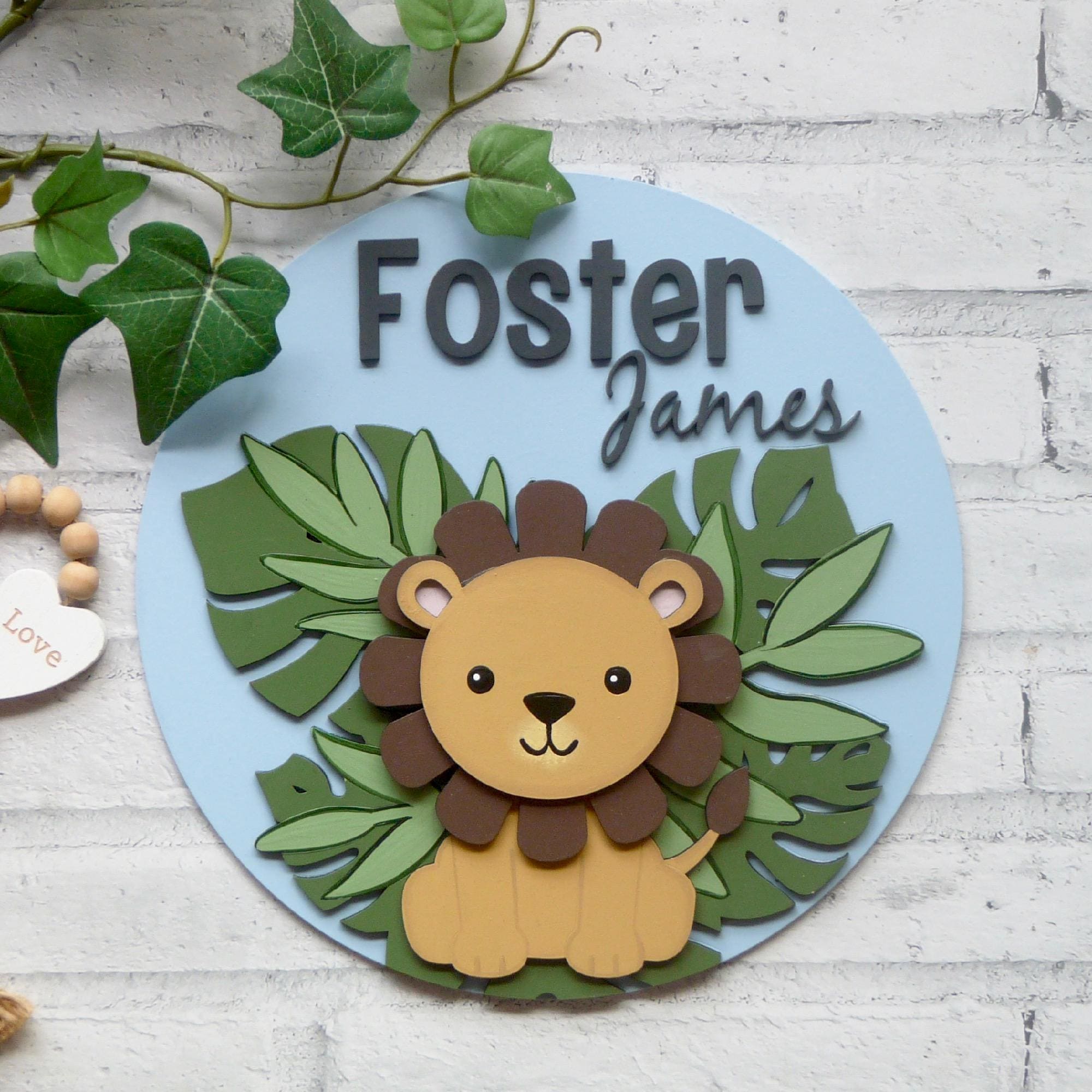 Personalised Lion Name Sign, Safari Nursery Wall Decor, Kids Room Art ...