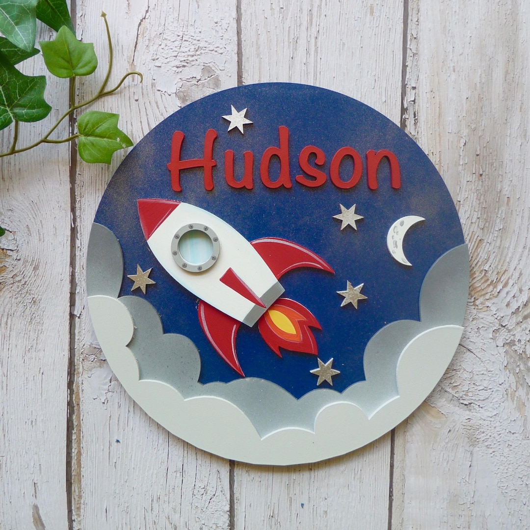 Rocket Name Sign, Space Kids Door Sign, Space Bedroom Decor, Rocket ...
