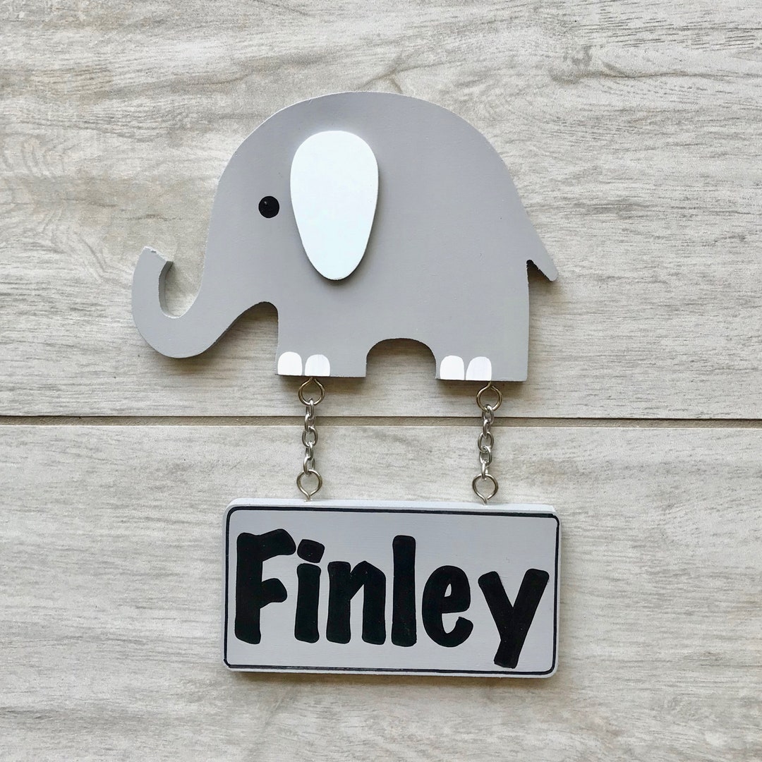 Elephant Name Sign, Elephant Nursery Name Sign, Elephant Kids Door Sign ...