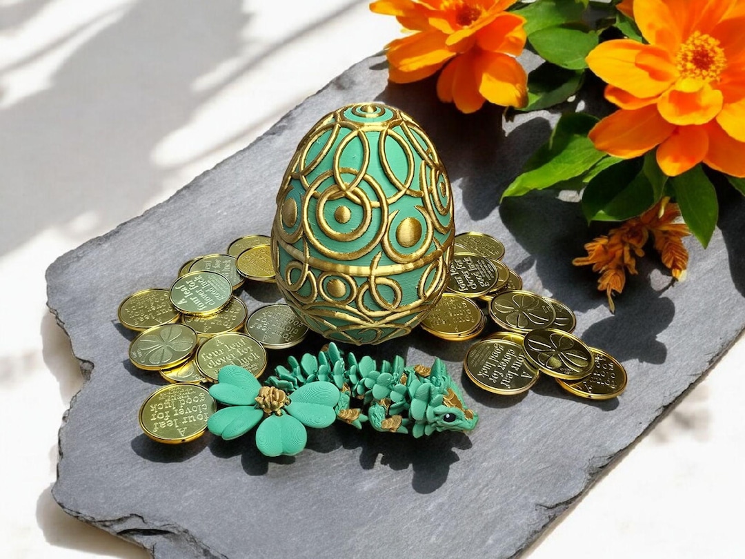 3D Printed Four Leaf Clover Dragon, Green & Gold St. Patrick's Day ...