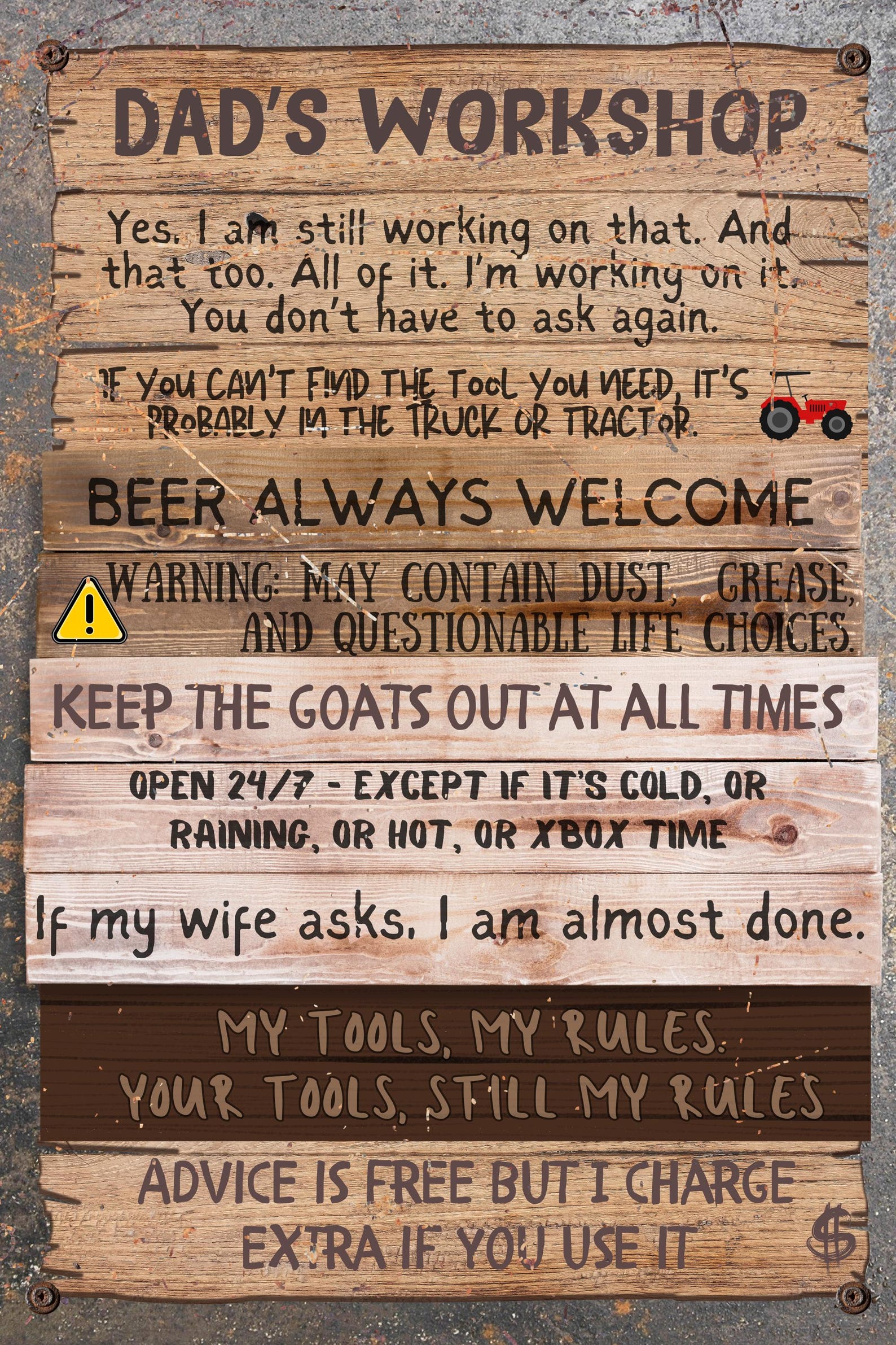 Funny Man Gift, Custom Metal Workshop Sign for Dad, Useful and Fun ...
