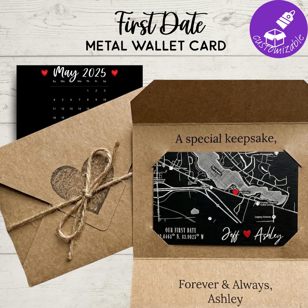 Personalized Metal Wallet Card Insert •custom Map & Calendar Date ...