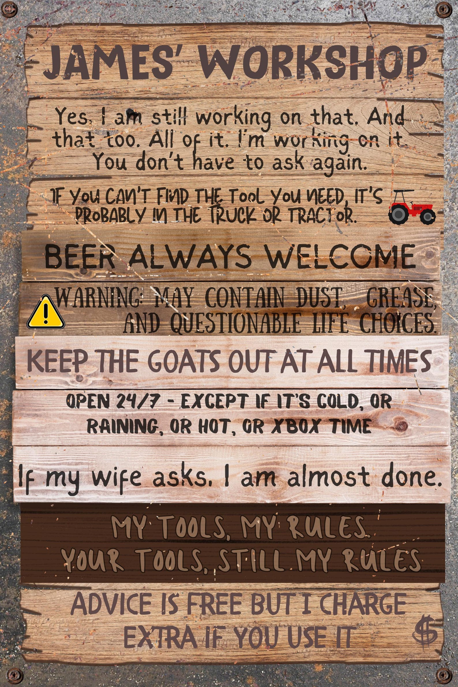 Funny Man Gift, Custom Metal Workshop Sign for Dad, Useful and Fun ...
