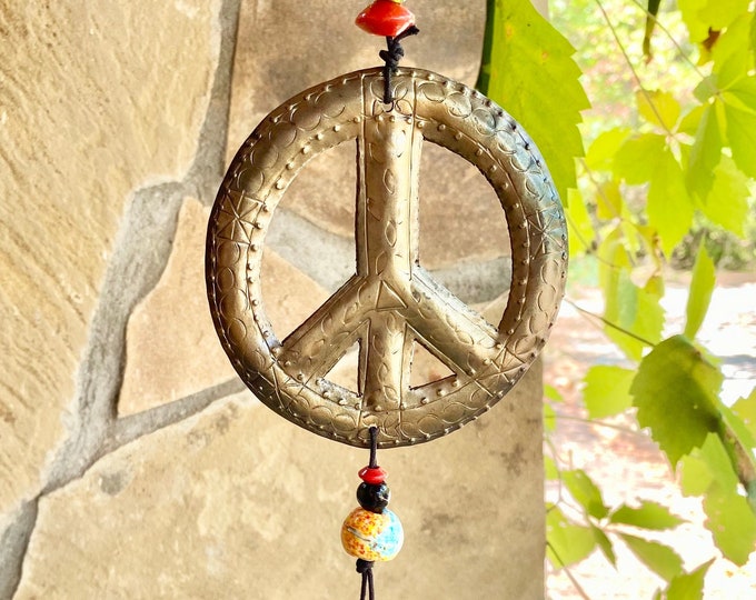 Flower Child/ Peace Sign Bell Chime~ Handmade Garden Art - Etsy