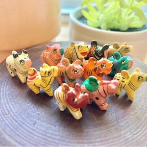 Set of 12- Wooden Animal Figurines- Hand Carved & Painted Animals ...